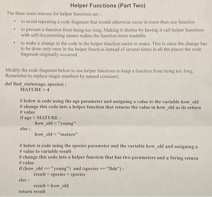 [Solved] The three main reasons for helper functio | SolutionInn