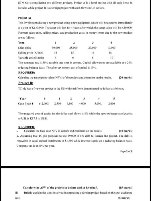 [Solved] ETM Co is considering two different proje | SolutionInn