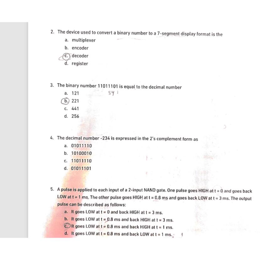 [Solved] 2. The device used to convert a binary nu | SolutionInn