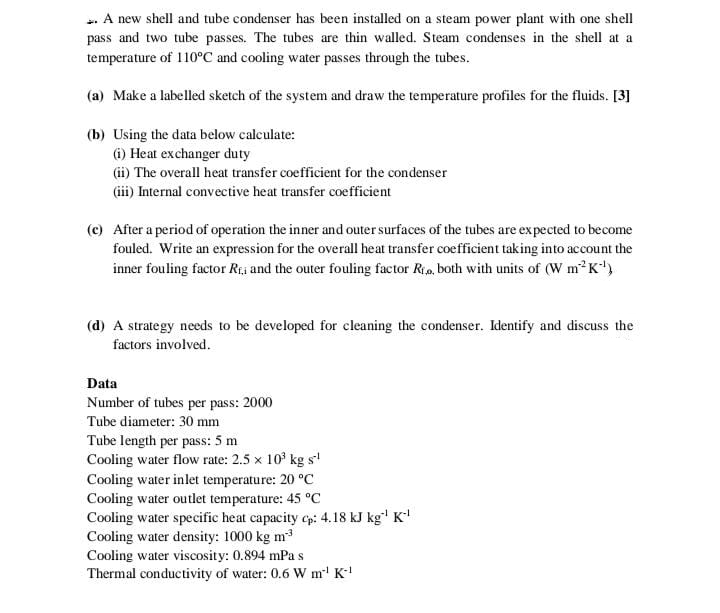 [Solved] .. A new shell and tube condenser has bee | SolutionInn
