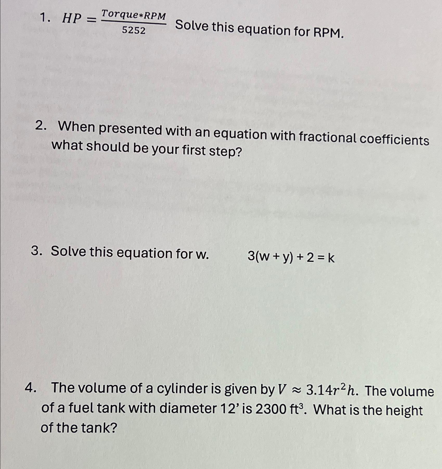 [Solved] Torque RPM 1. HP = Solve this equation fo | SolutionInn