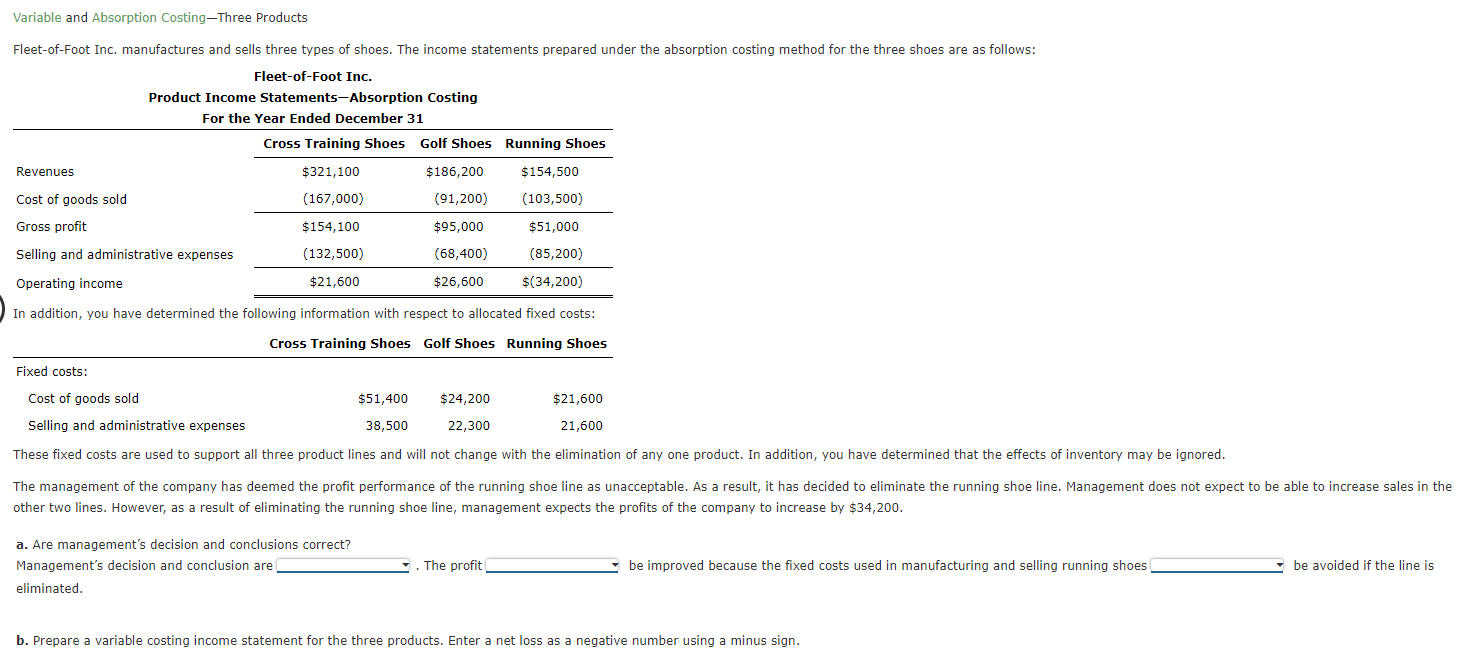 [Solved] Variable and Absorption Costing-Three Pro | SolutionInn