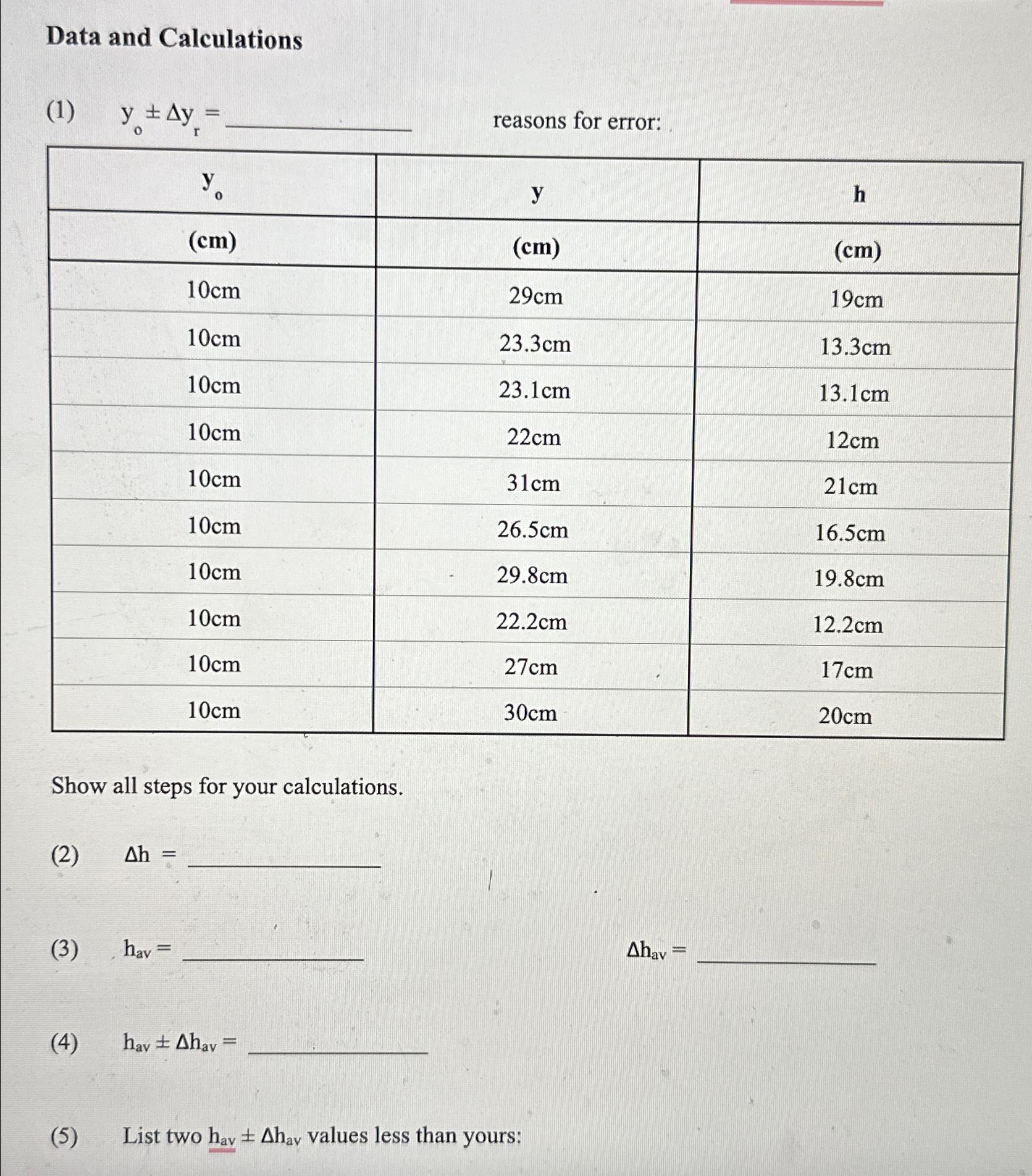 [Solved] Data and Calculations (1) y Ay - reasons | SolutionInn