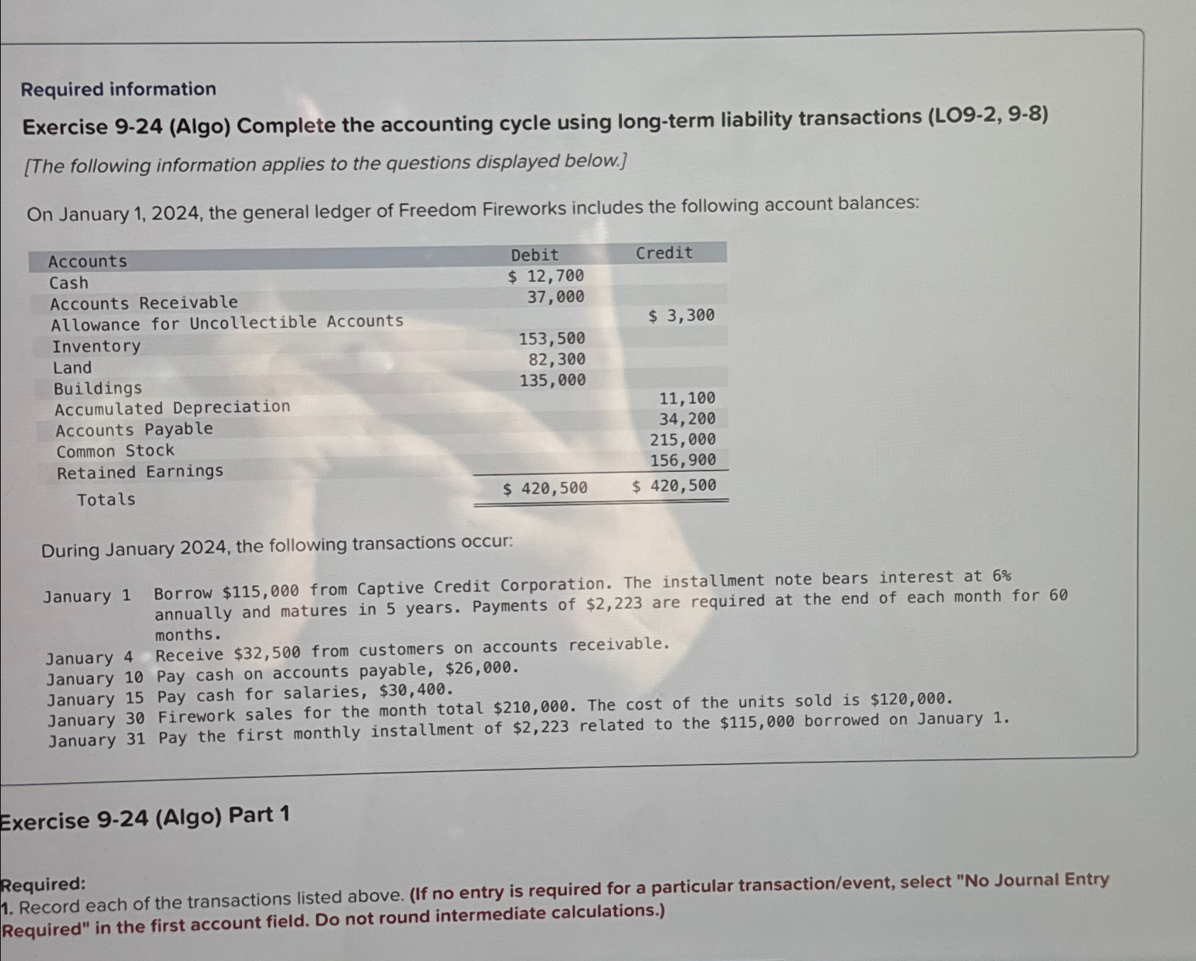 [Solved] Required information Exercise 9-24 (Algo) | SolutionInn