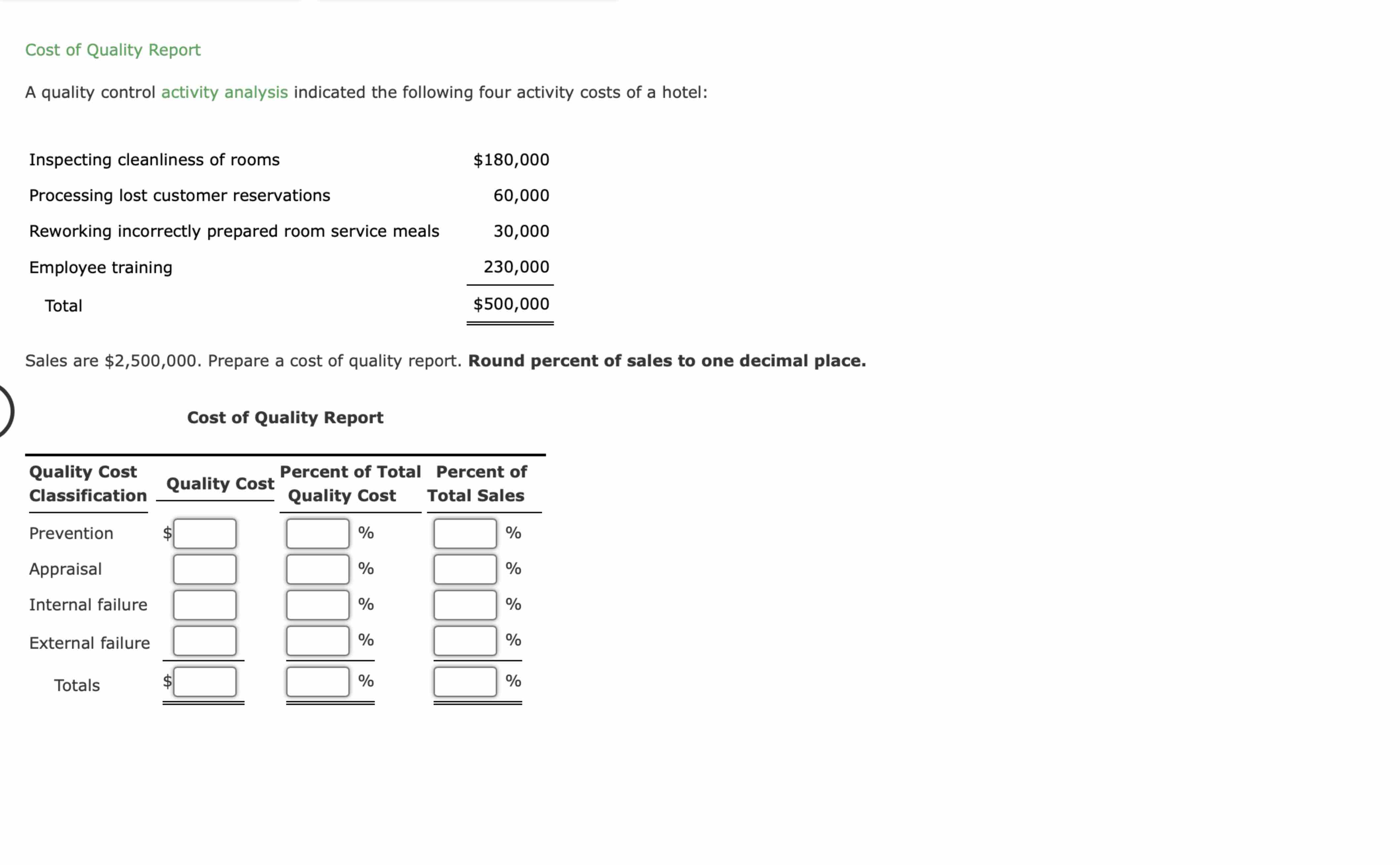 [Solved] Cost of Quality Report A quality control | SolutionInn