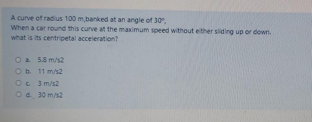 [Solved] A curve of radius 100 m,banked at an angl | SolutionInn