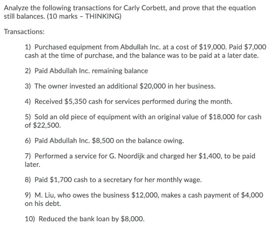 [Solved] Analyze the following transactions for Ca | SolutionInn