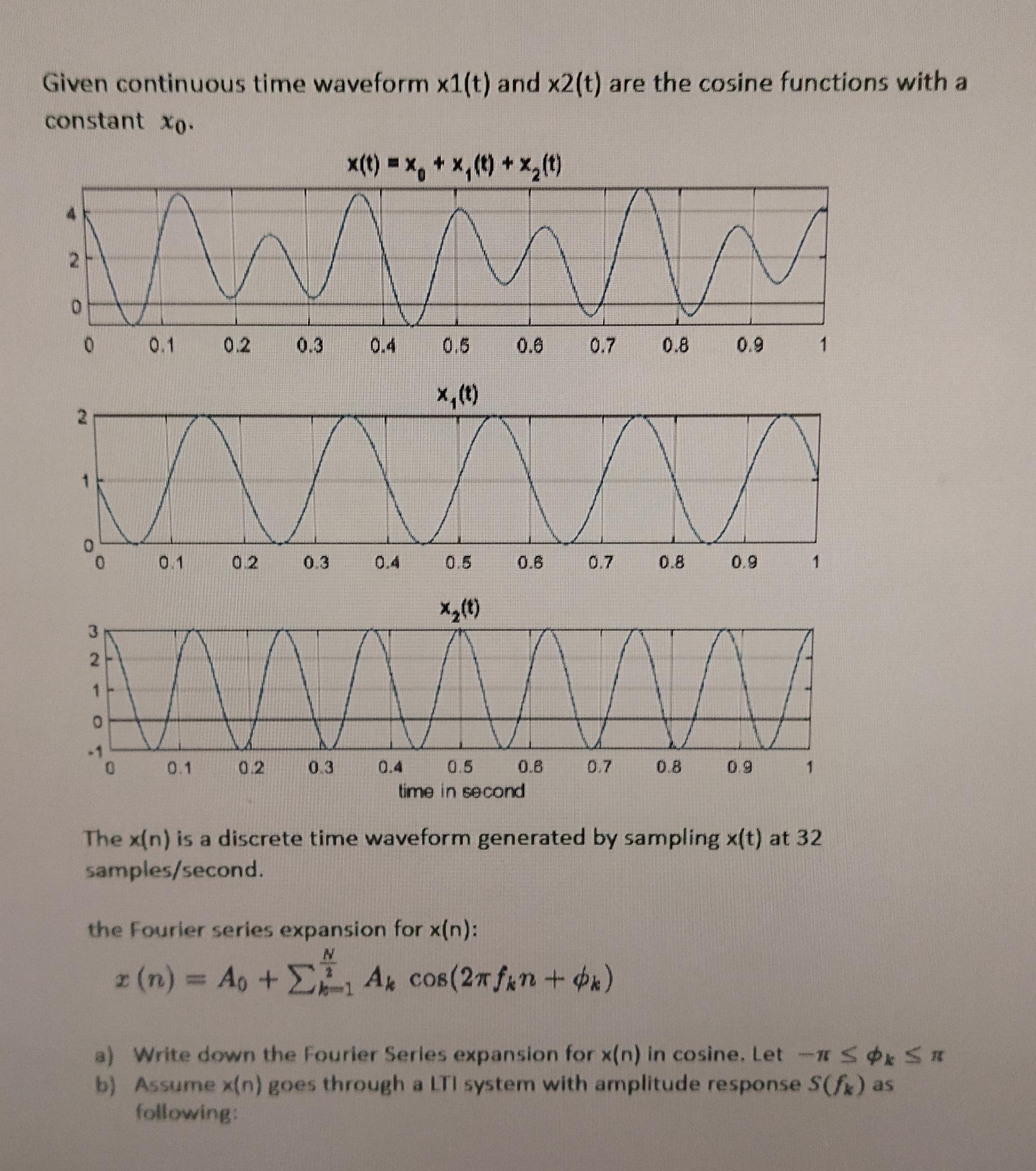 [SOLVED] Given continuous time waveform x1(t) and x2(t) are the cosine ...