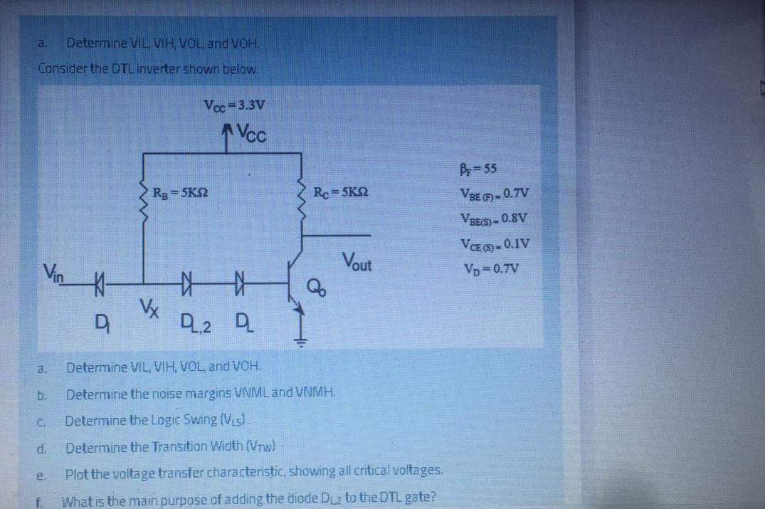 [SOLVED] a. Determine VIL VIH, VOL, and VOH. Consider the DTL inverter ...
