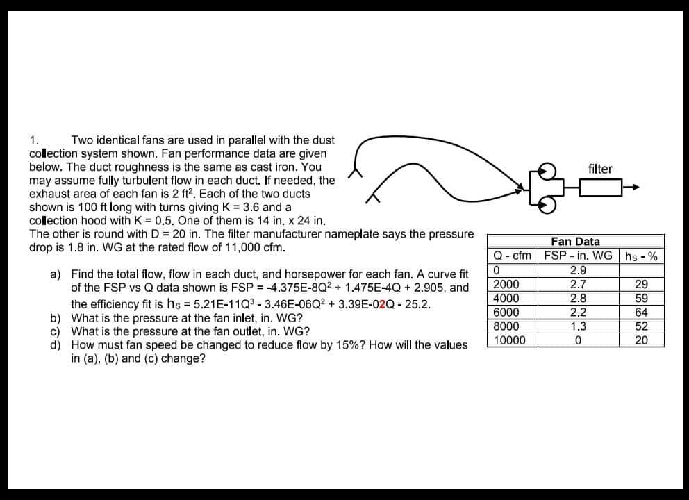 [Solved] 1. Two identical fans are used in paralle | SolutionInn
