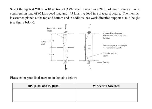 [SOLVED] Select the lightest W8 or W10 section of A992 steel to ...