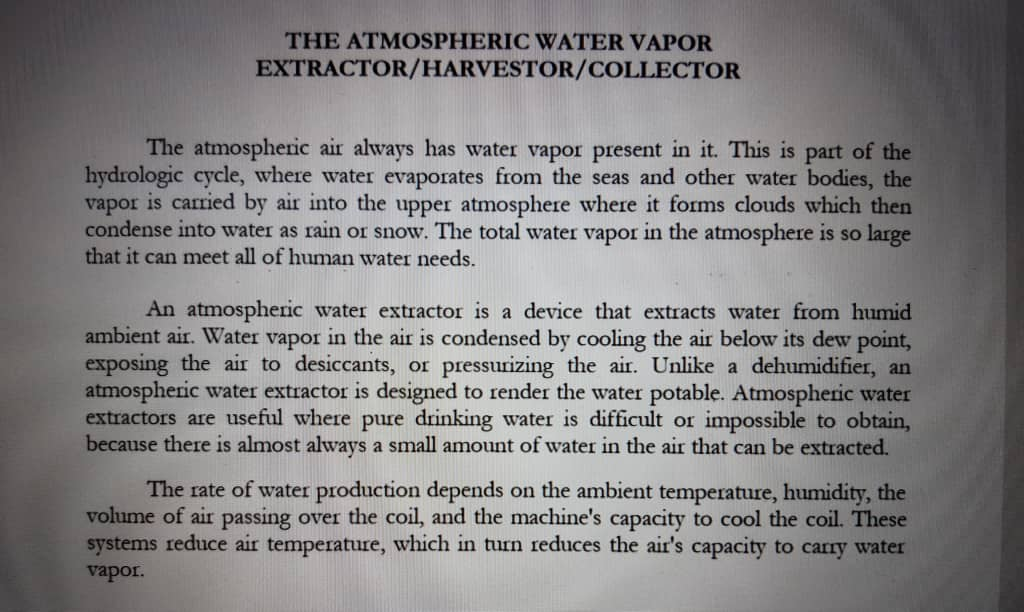 [Solved] THE ATMOSPHERIC WATER VAPOR EXTRACTOR/HAR | SolutionInn