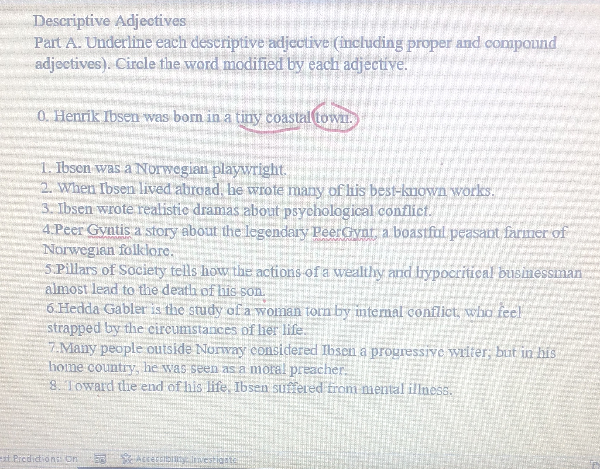 [Solved] Descriptive Adjectives Part A. Underline | SolutionInn