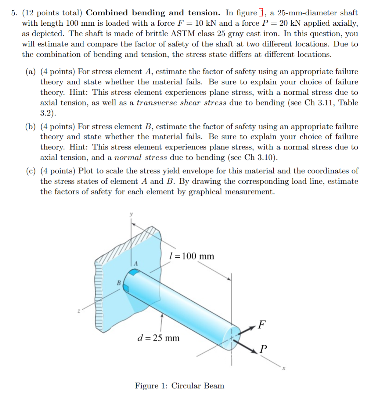 [Solved] 5. (12 points total) Combined bending and | SolutionInn