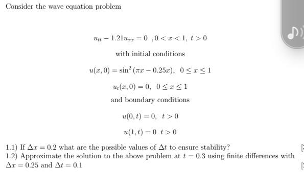 [solved] Consider The Wave Equation Problem U 1 Solutioninn
