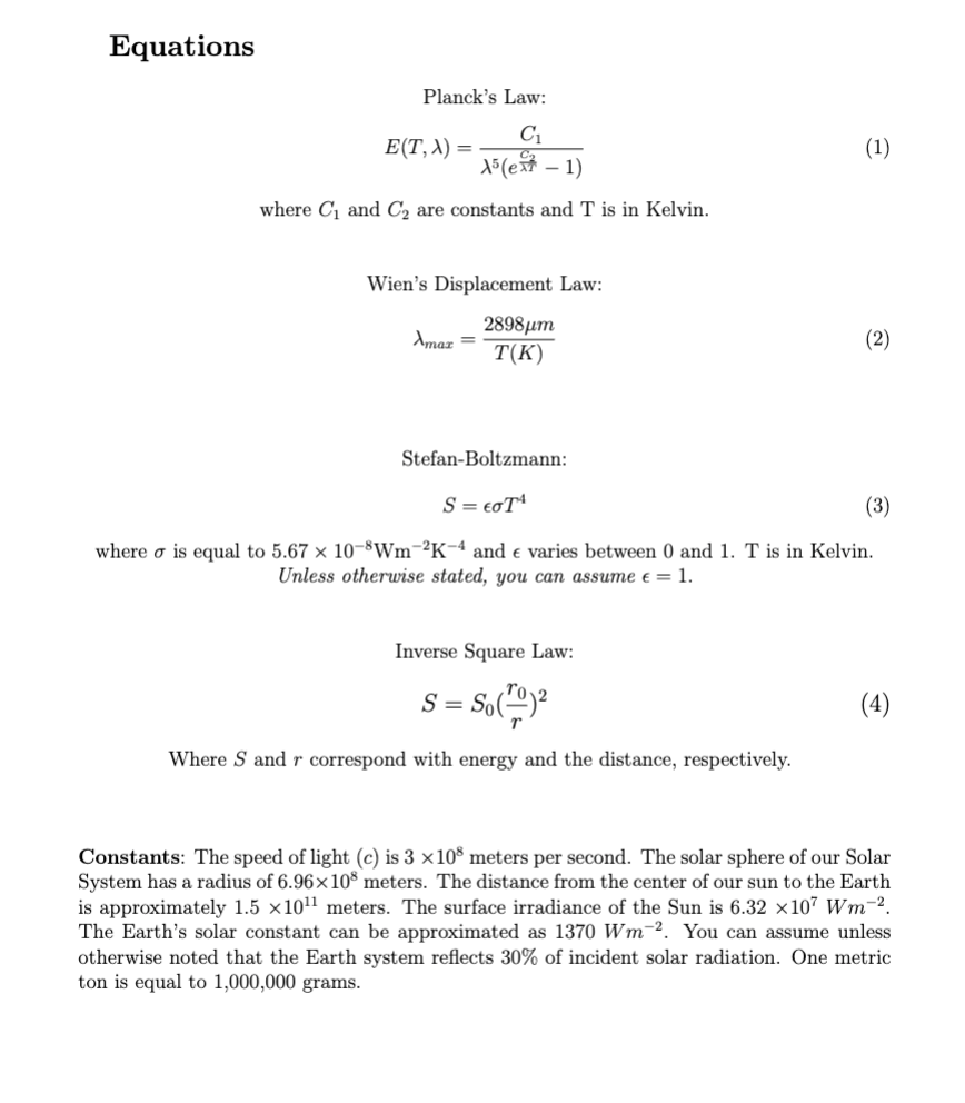 [Solved] Equations Planck's Law: C E(T, ) = 15(ex | SolutionInn