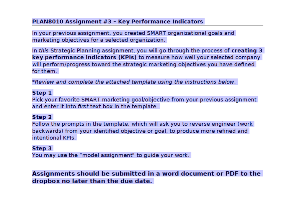 [Solved] PLAN8010 Assignment #3 - Key Performance | SolutionInn