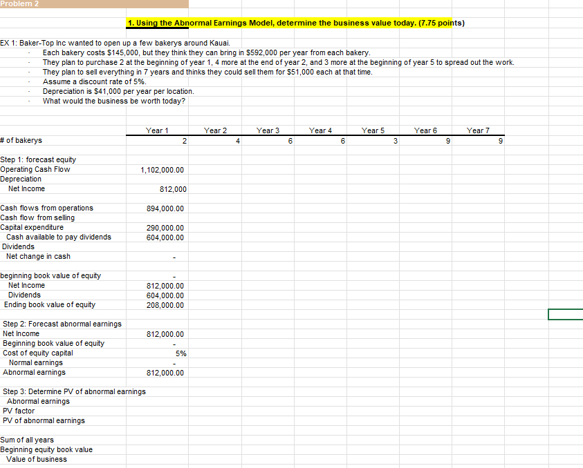 [Solved] Problem 2 1. Using the Abnormal Earnings | SolutionInn