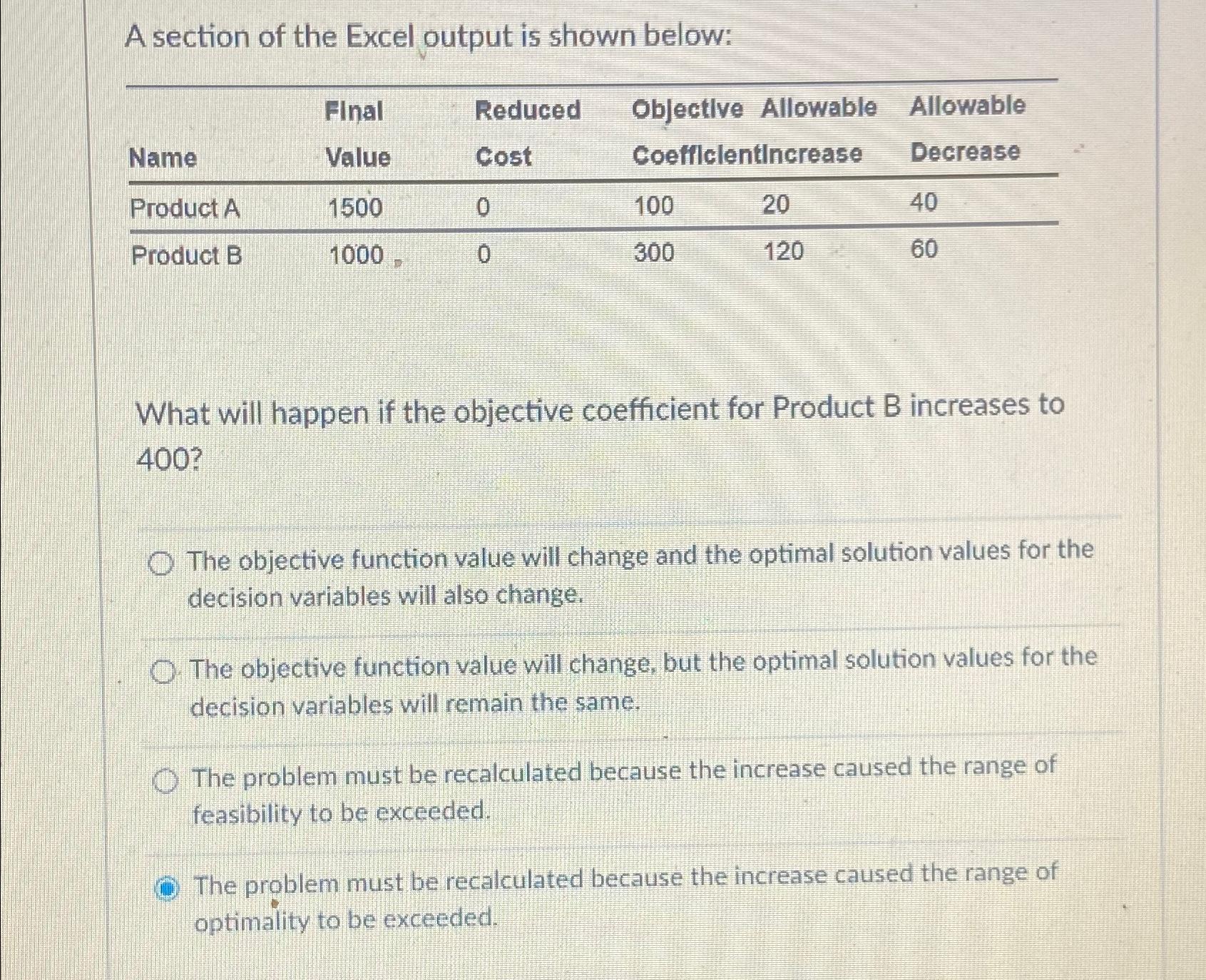 [SOLVED] A section of the Excel output is shown below:\ \\\\table[[Name,\\\\table[[Final],[Value ...
