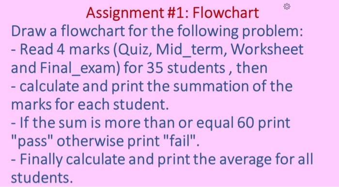 [SOLVED] Assignment #1: Flowchart Draw a flowchart for the following ...