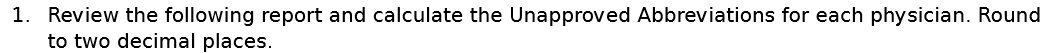 [SOLVED] 1. Review the following report and calculate the Unapproved Abbreviations for | SolutionInn