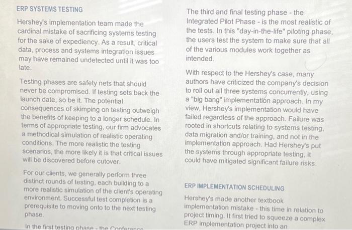[Solved] A Case Study on Hershey's ERP Implementat | SolutionInn