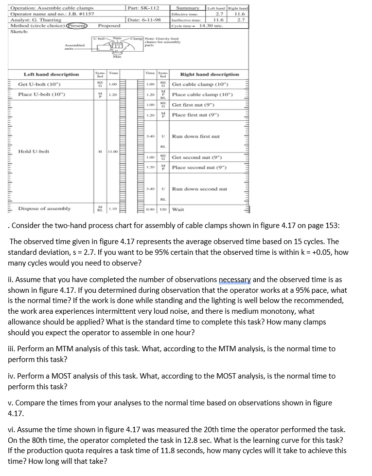 [SOLVED] . Consider the two - hand process chart for assembly of | SolutionInn