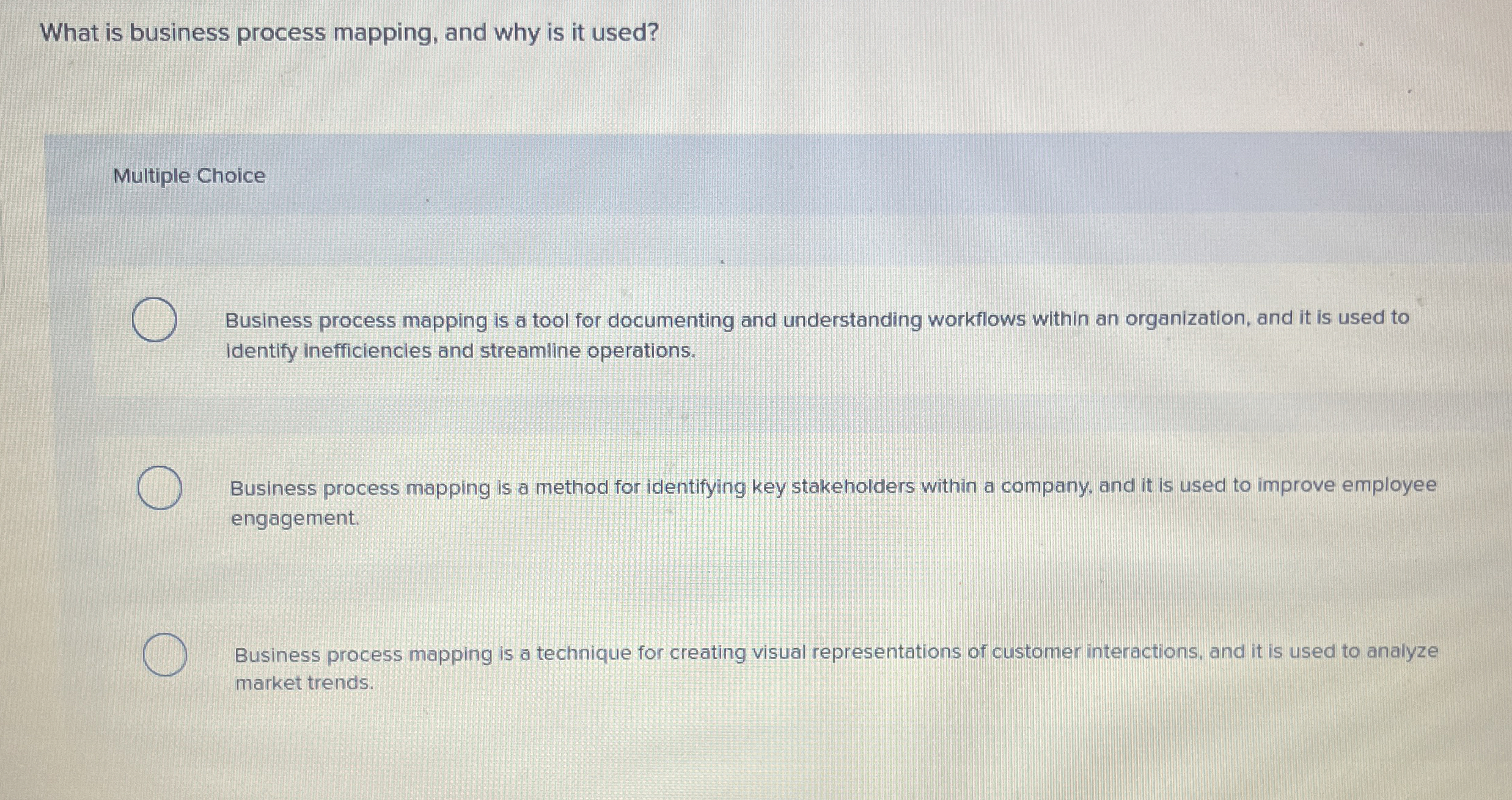 [SOLVED] What is business process mapping, and why is it used? Multiple | SolutionInn