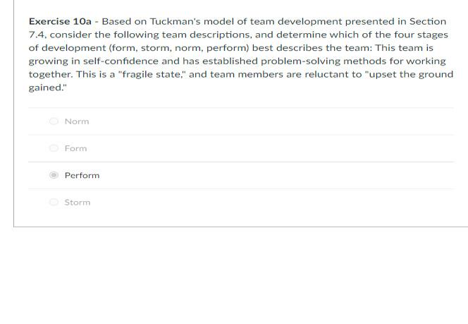 [SOLVED] Exercise 10a - Based on Tuckman's model of team development ...