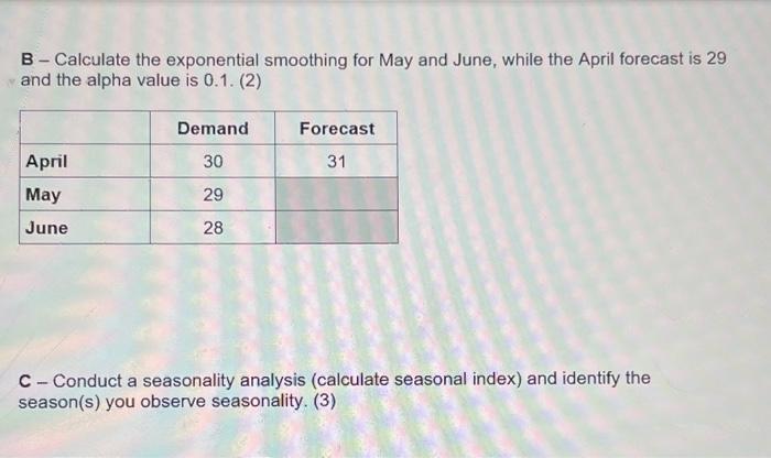 [SOLVED] A.fill out chart and calculate MAD values and decide best ...