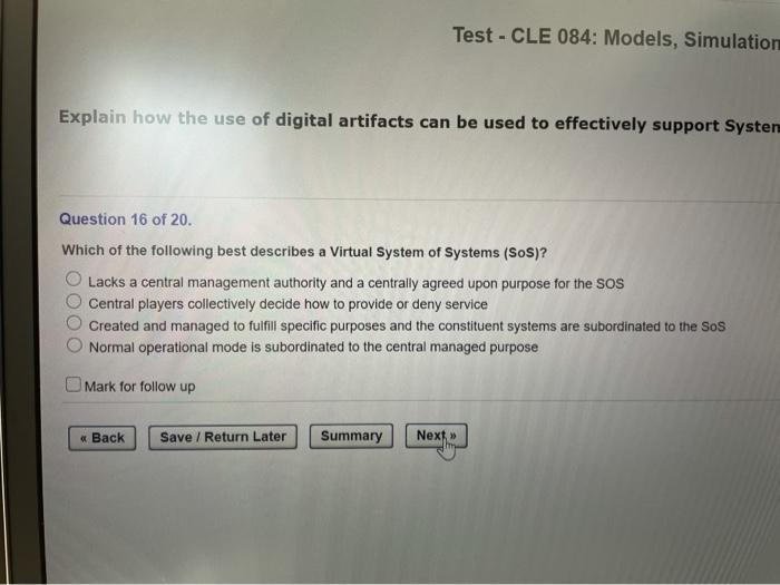 [SOLVED] Test - CLE 084: Models, Simulation Explain how the use of ...