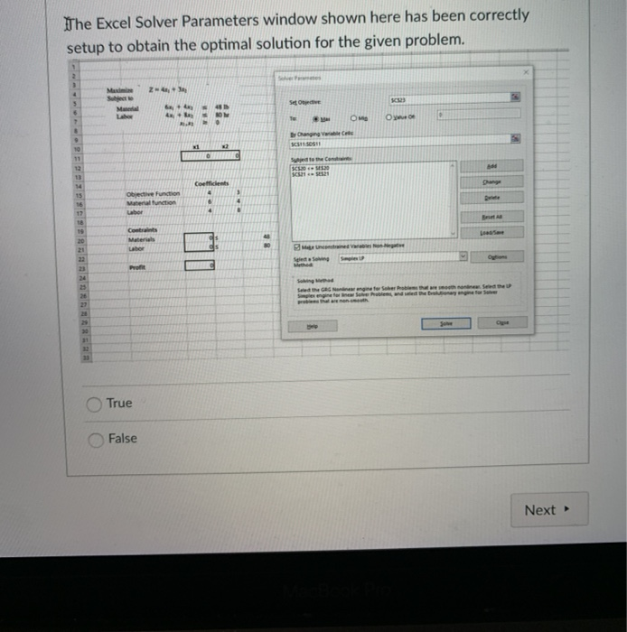 [SOLVED] The Excel Solver Parameters window shown here has been ...