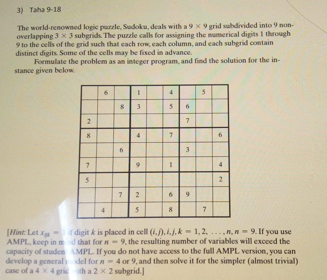 [SOLVED] OPTIMIZATION 3) Taha 9-18 The world-renowned logic puzzle ...