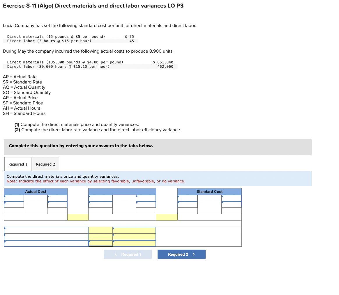 [SOLVED] Compute the direct materials price and quantity variances. Exercise 8 - | SolutionInn