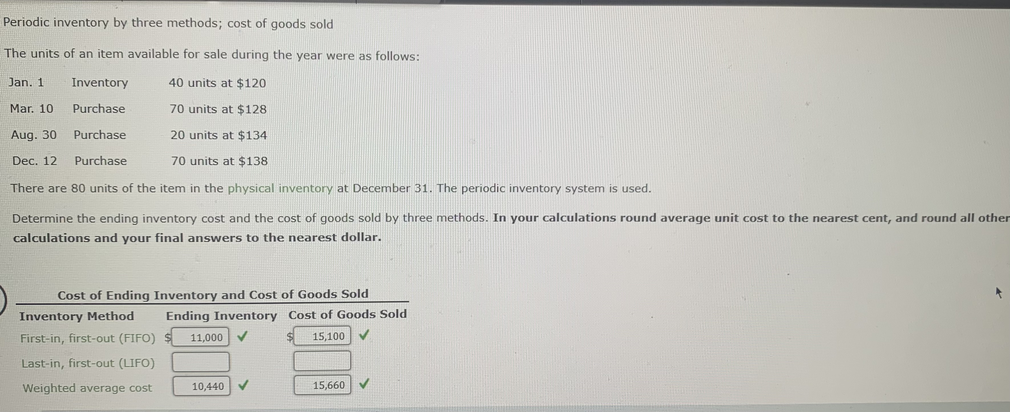 [Solved] Periodic inventory by three methods; cost of goods sold The ...