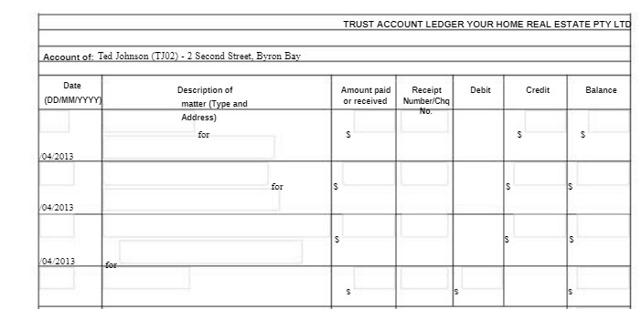 [SOLVED] TRUST ACCOUNT LEDGER YOUR HOME REAL ESTATE PTY LTD Account of ...