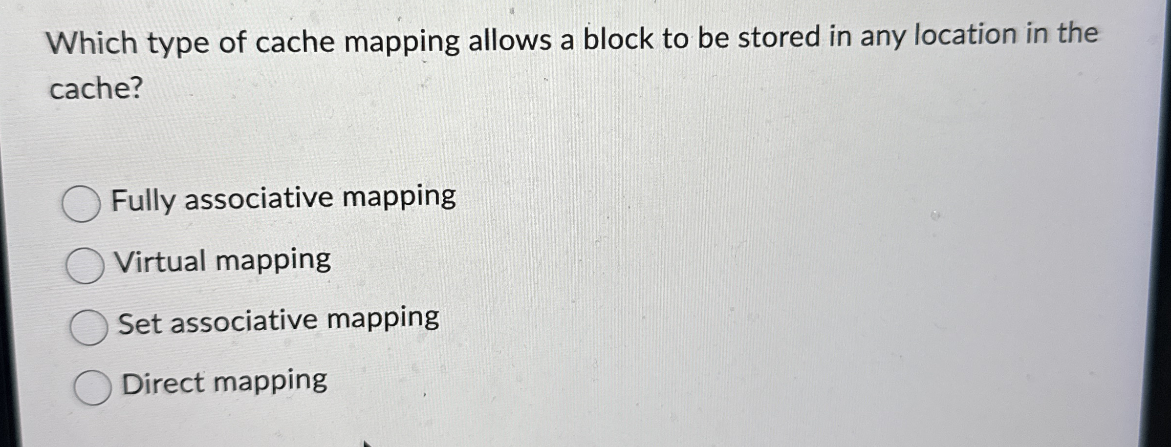 [SOLVED] Which type of cache mapping allows a block to be stored | SolutionInn