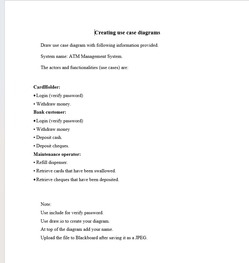 [SOLVED] Creating use case diagrams Draw use case diagram with following information | SolutionInn