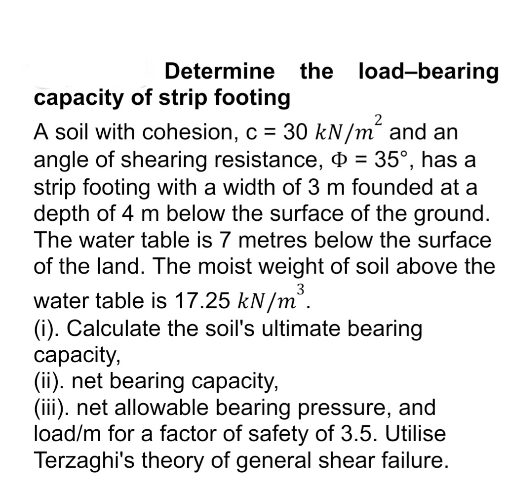 [SOLVED] Determine the load - bearing capacity of strip footing A soil ...