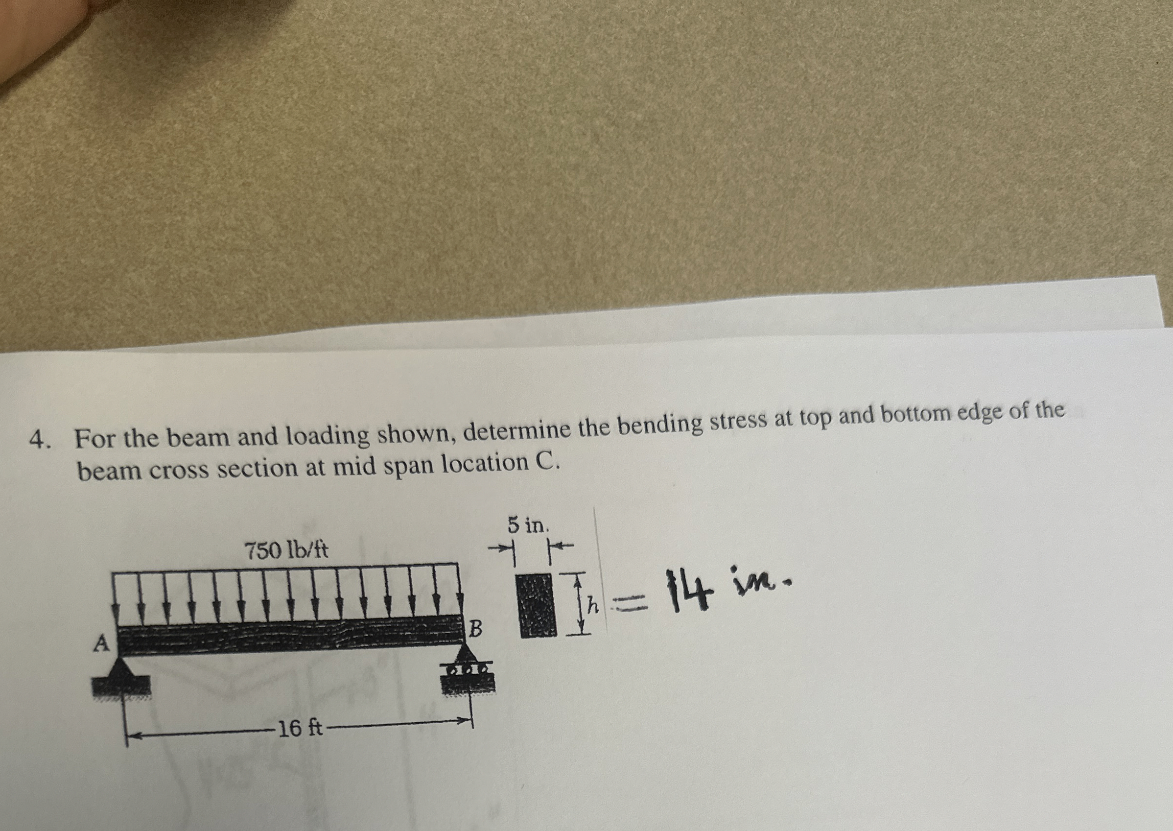 [SOLVED] For the beam and loading shown, determine the bending stress at | SolutionInn