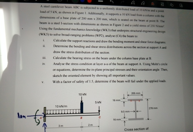 [SOLVED] How to solve A steel cantilever beam ABC is subjected to | SolutionInn