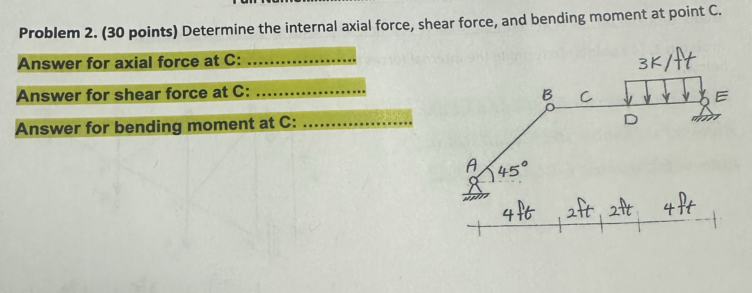 [SOLVED] Determine the internal axial force, shear force, and bending moment at | SolutionInn