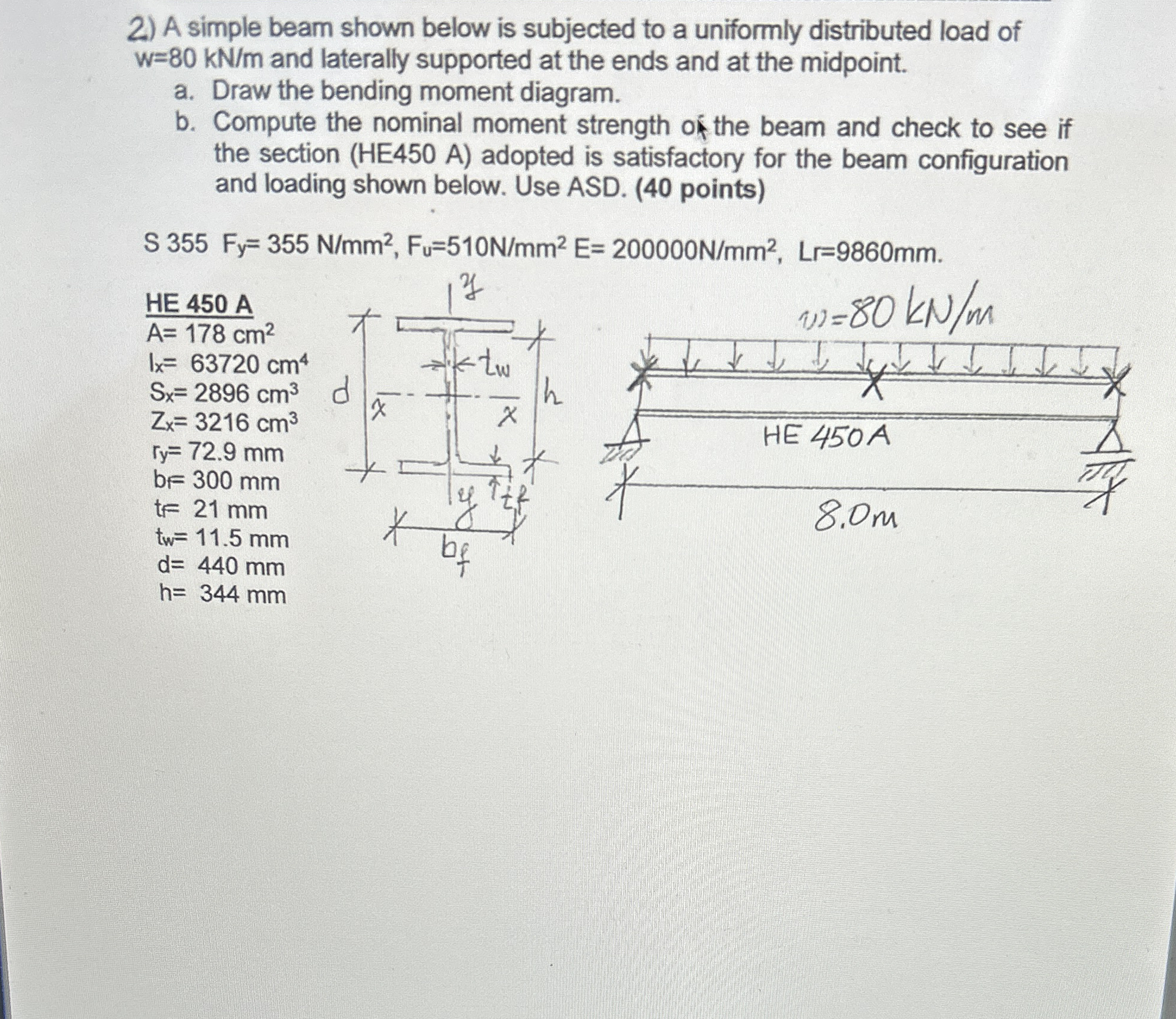 [Solved] A simple beam shown below is subjected to a uniformly distributed | SolutionInn