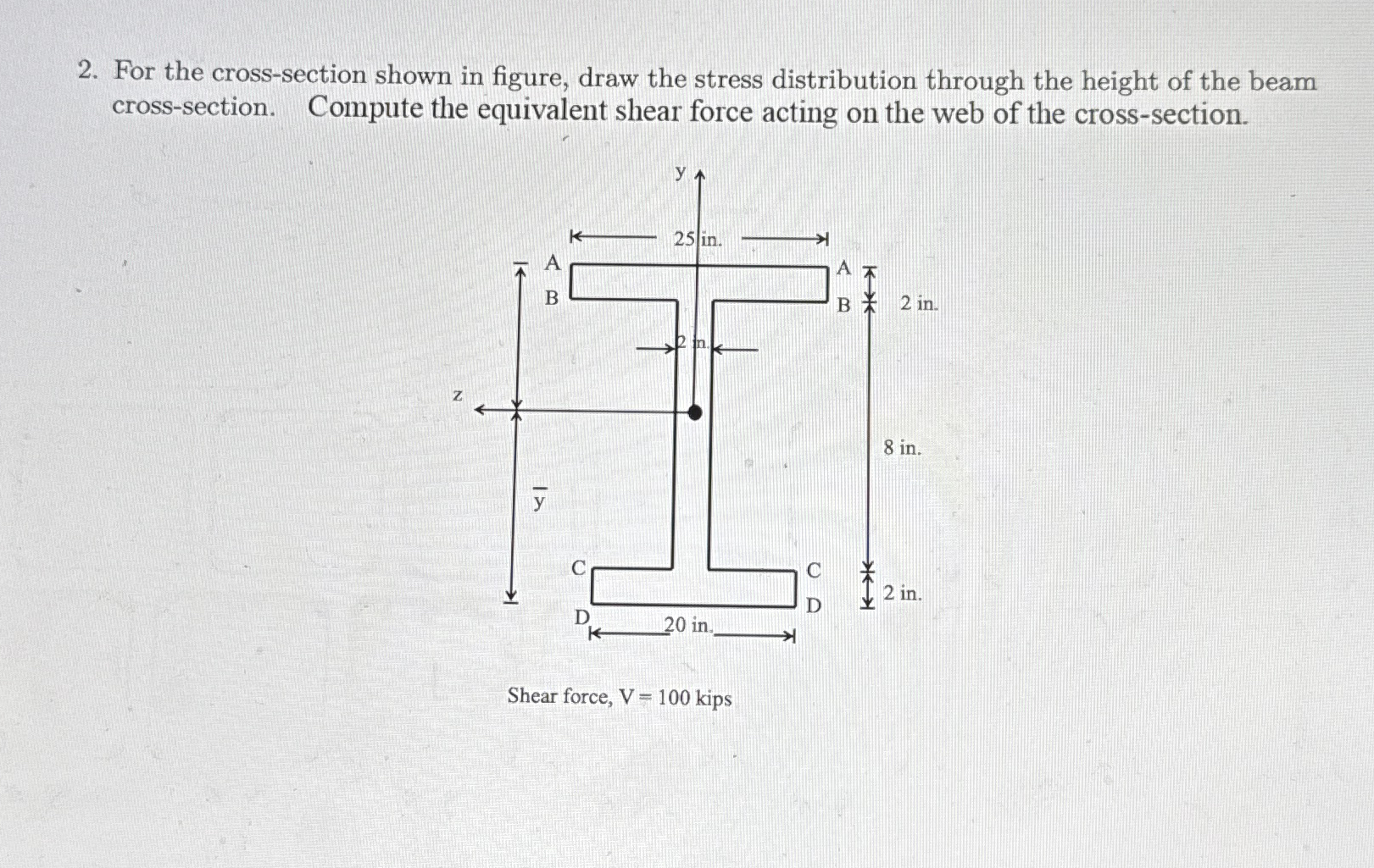 [SOLVED] For the cross - section shown in figure, draw the stress | SolutionInn
