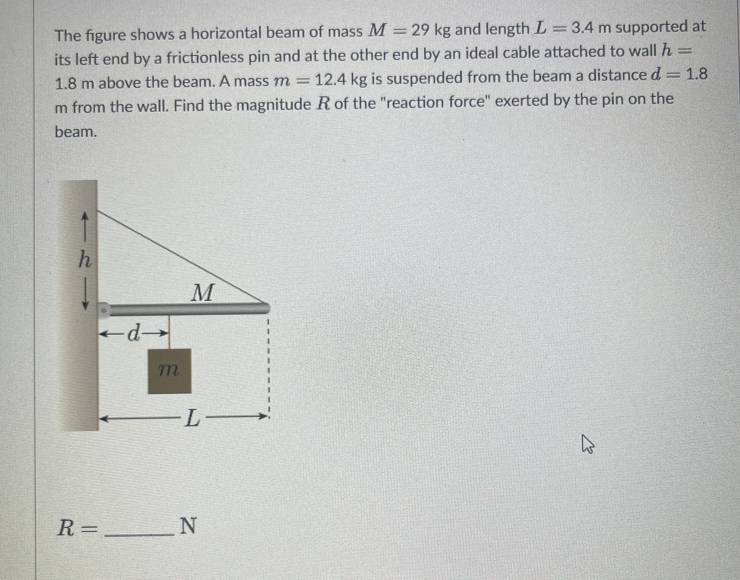 [SOLVED] The figure shows a horizontal beam of mass M = 2 | SolutionInn