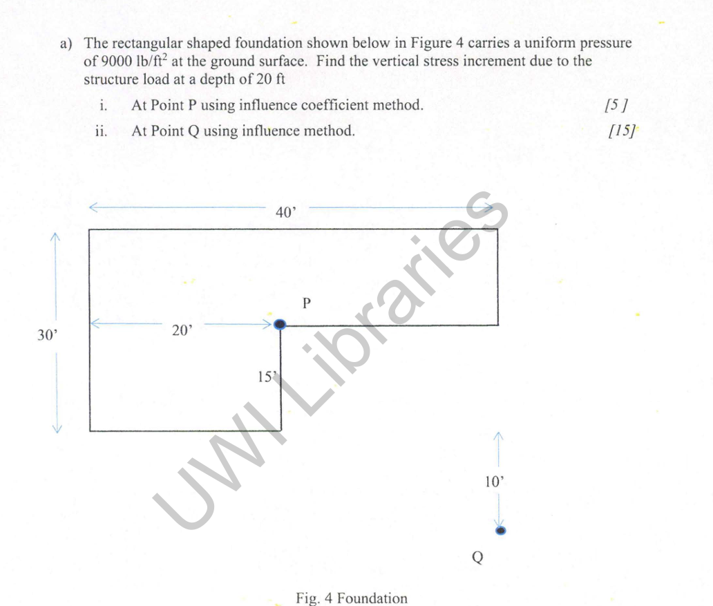 [SOLVED] a ) The rectangular shaped foundation shown below in Figure 4 ...