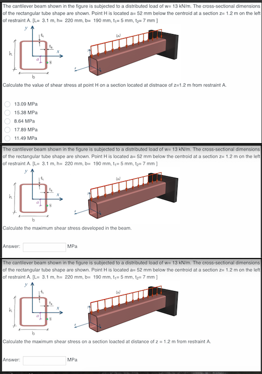 [SOLVED] The cantilever beam shown in the figure is subjected to a | SolutionInn