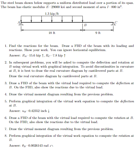 [SOLVED] The steel beam shown below supports a uniform distributed load over | SolutionInn