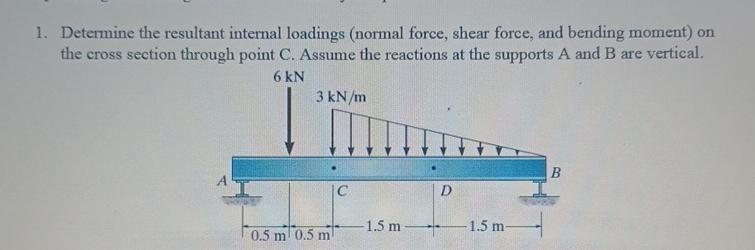 [SOLVED] Determine the resultant internal loadings ( normal force, shear force, and | SolutionInn