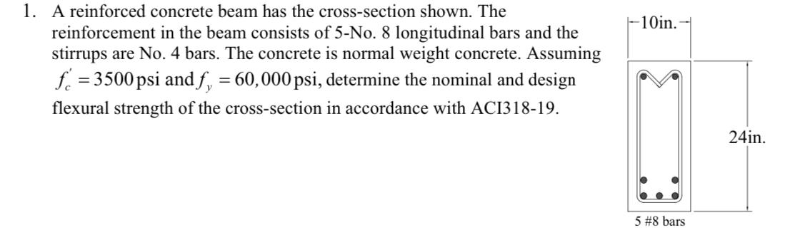 [SOLVED] A reinforced concrete beam has the cross - section shown. The | SolutionInn
